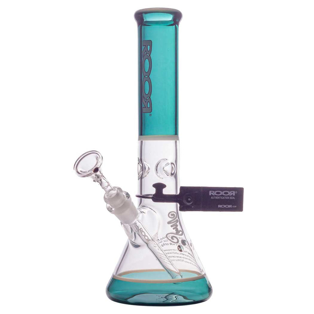 ROOR 10" Beaker 38x4mm Water Pipe - Teal & White – Excitement Smokin PA
