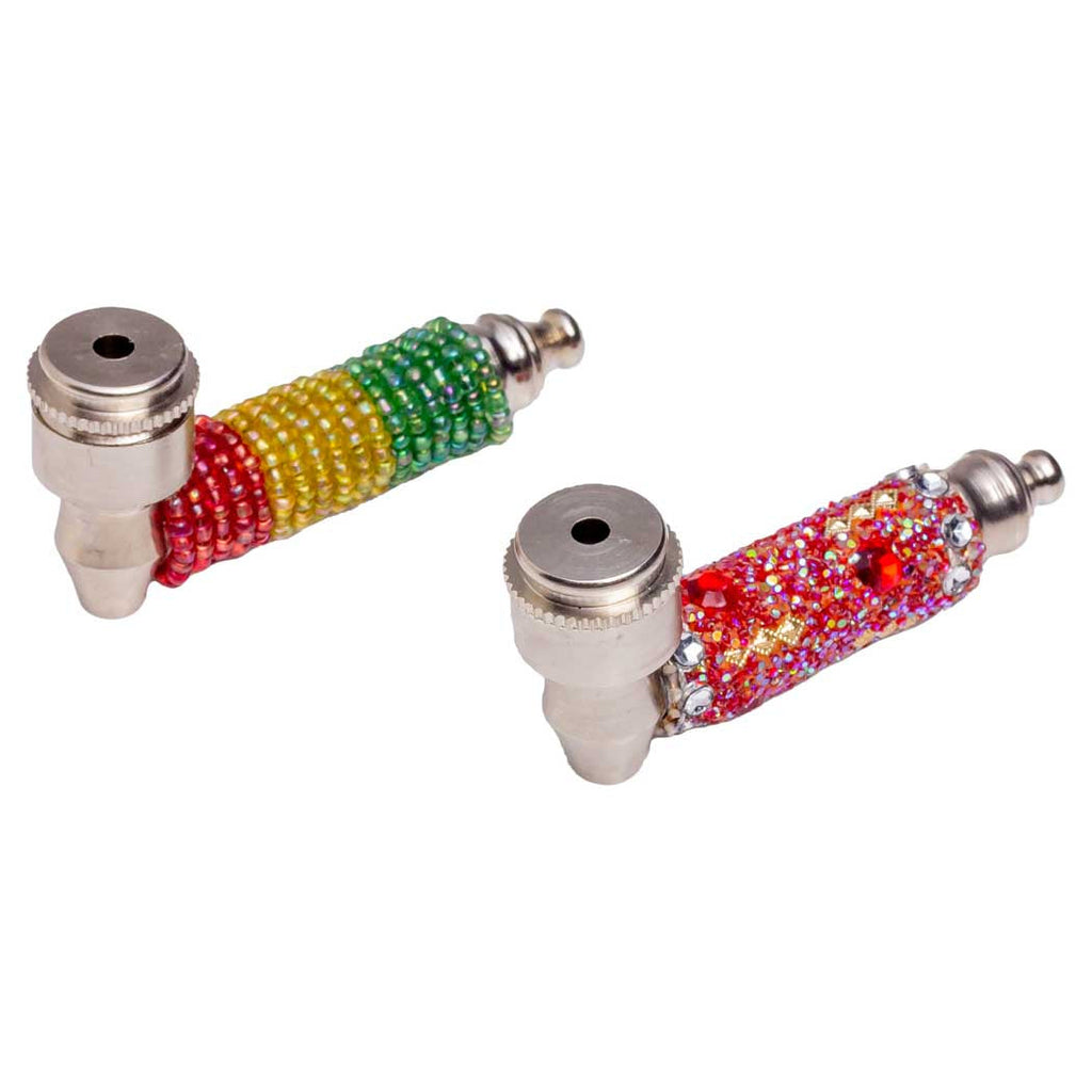 Fancy Metal Hand Pipe with Cap and Beads – Excitement Smokin PA