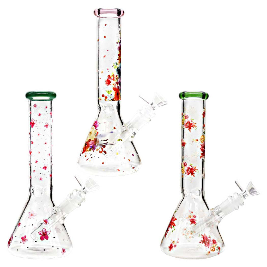 Floral Design 10" Glass Beaker Water Pipe - Assorted – Excitement Smokin PA